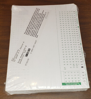 500 NEW Scantron Test Sheets 899-E, 50 questions 5 choices + workspace ...