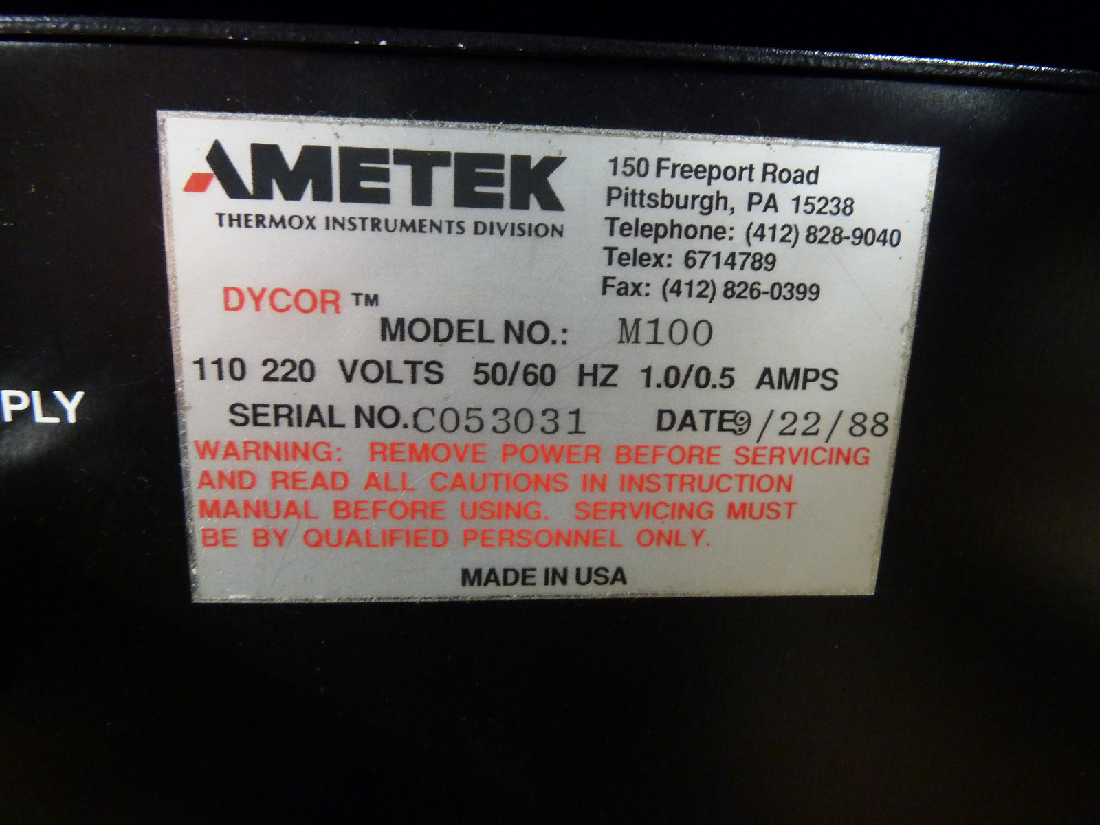 Ametek Dycor M100 quadrupole gas analyzer w/ analyzer Lesker sensor [M ...