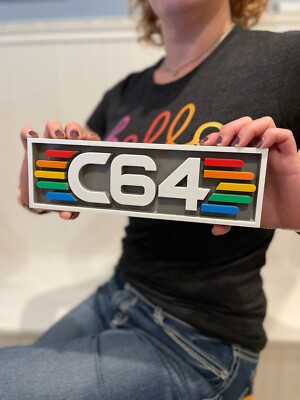 Commodore 64 (C64) 3D printed game console placard, retro sign, multi ...