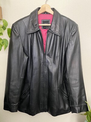 Colebrook & Co Women's Black Leather Motorcycle Jacket LARGE Full Zip ...