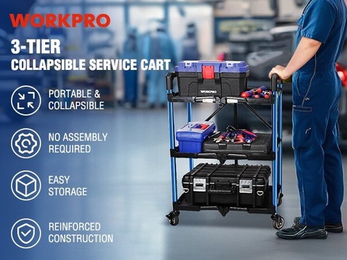 WORKPRO 3-Tier Collapsible Service Cart 210 LBS Foldable Utility ...