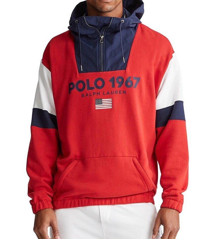 Polo Ralph Lauren Men's POLO 1967Color-Block Hooded Sweatshirt Red ...