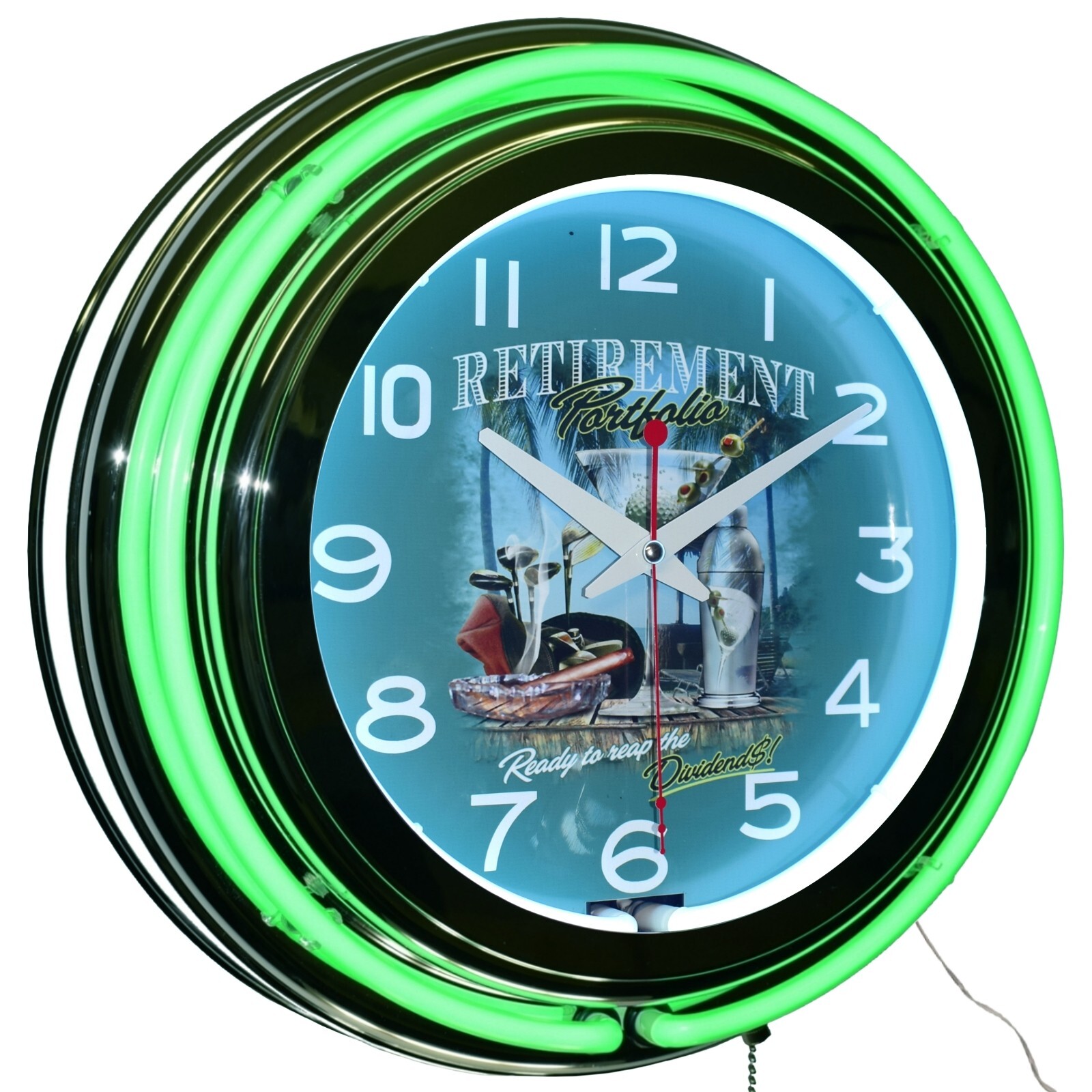 15" Retirement Portfolio$! Double Neon Clock Man Cave Game Room Decor ...