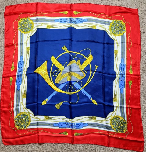 Vintage Red & Blue Scarf with French Hunting Horn, Swords, & Tricorn ...