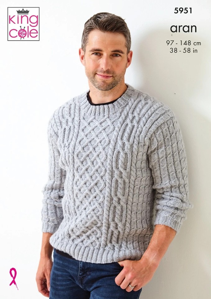 KING COLE 5951 Mens Jumpers KNITTING PATTERN Aran Yarn 38-58in | eBay UK