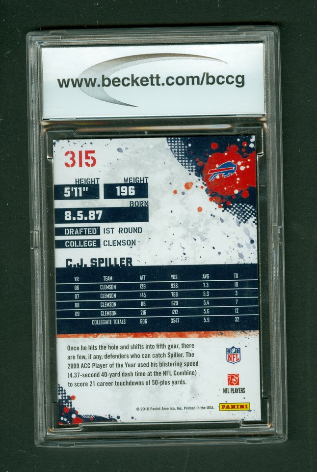 CJ Spiller 2010 Score Rookie Card #315 Bills BCCG Graded 10 Mint+ | eBay