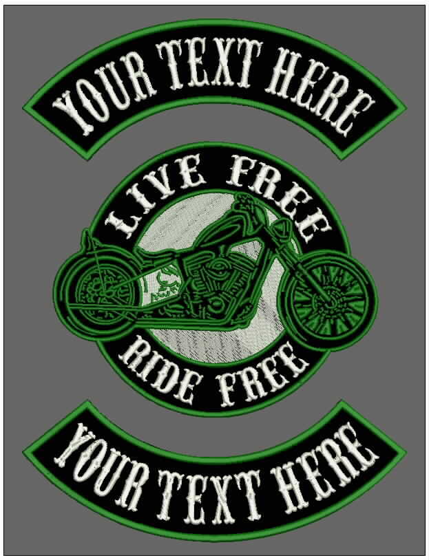 CUSTOM EMBROIDERED 3 pc MC ROCKER PATCH SET TOP BOTTOM CENTER ...