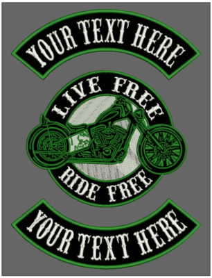 CUSTOM EMBROIDERED 3pc MC ROCKER PATCH SET TOP BOTTOM CENTER MOTORCYCLE ...