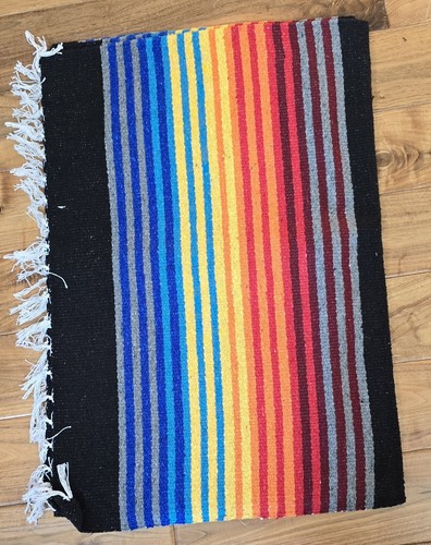 Pueblo Mexican Blanket 56x74 Black Red Blue Yellow Serape Southwestern ...