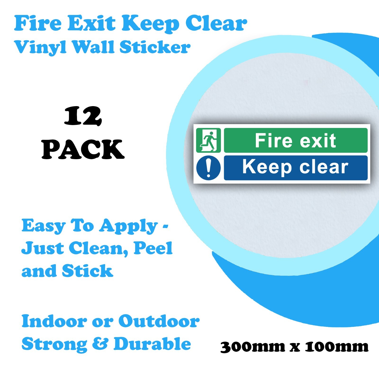 FIRE EXIT KEEP CLEAR - Sticker Sign [Pack of 12] - 300mm X 100mm, Fire ...