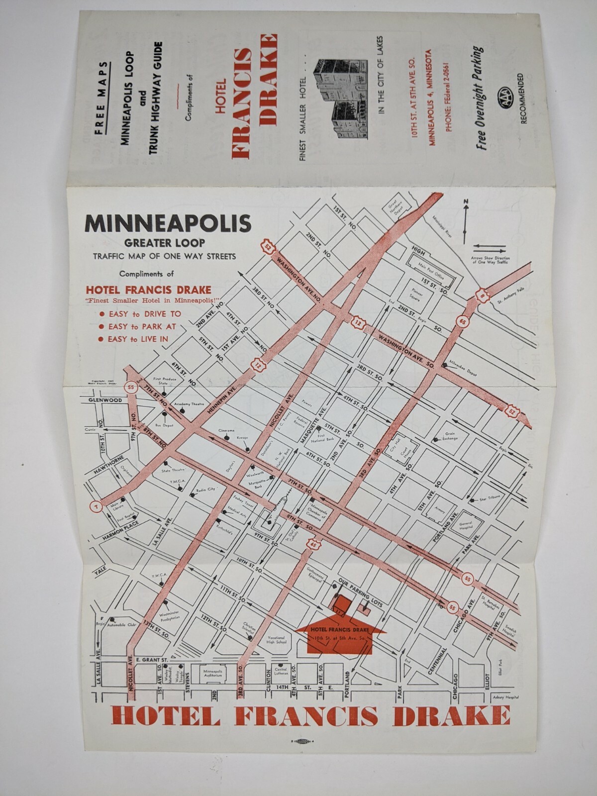 1957 Minneapolis, MN Hotel Francis Drake Ad | Grelly USA