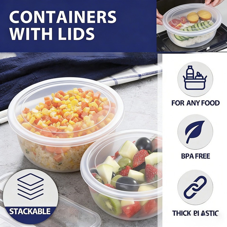 Premium Round Plastic Food Containers Takeaway Plastic storage tubs ...
