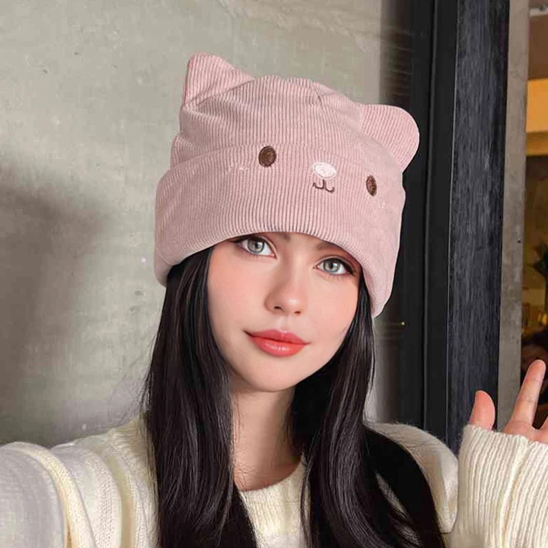 Knitted Cat Ear Little Devil Hat Women Kawaii Winter Beanie Female Caps ...