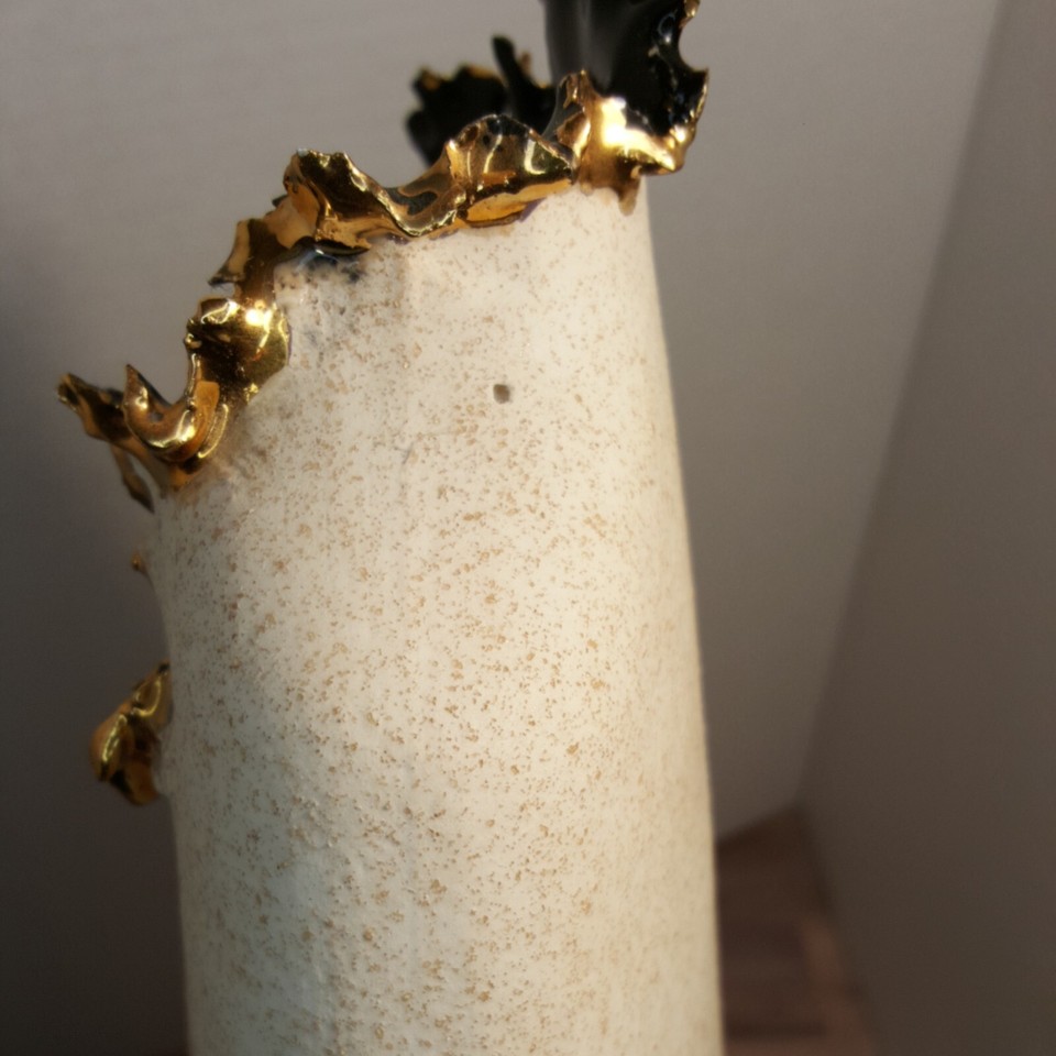 Rare Sharon Penn Southwest Pottery Vase 22K Gold Accent Bear Cactus ...