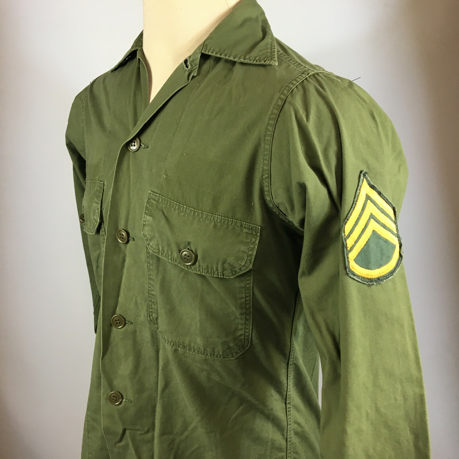 Vintage 50s Army Military Distressed Worn Uniform Shi… - Gem