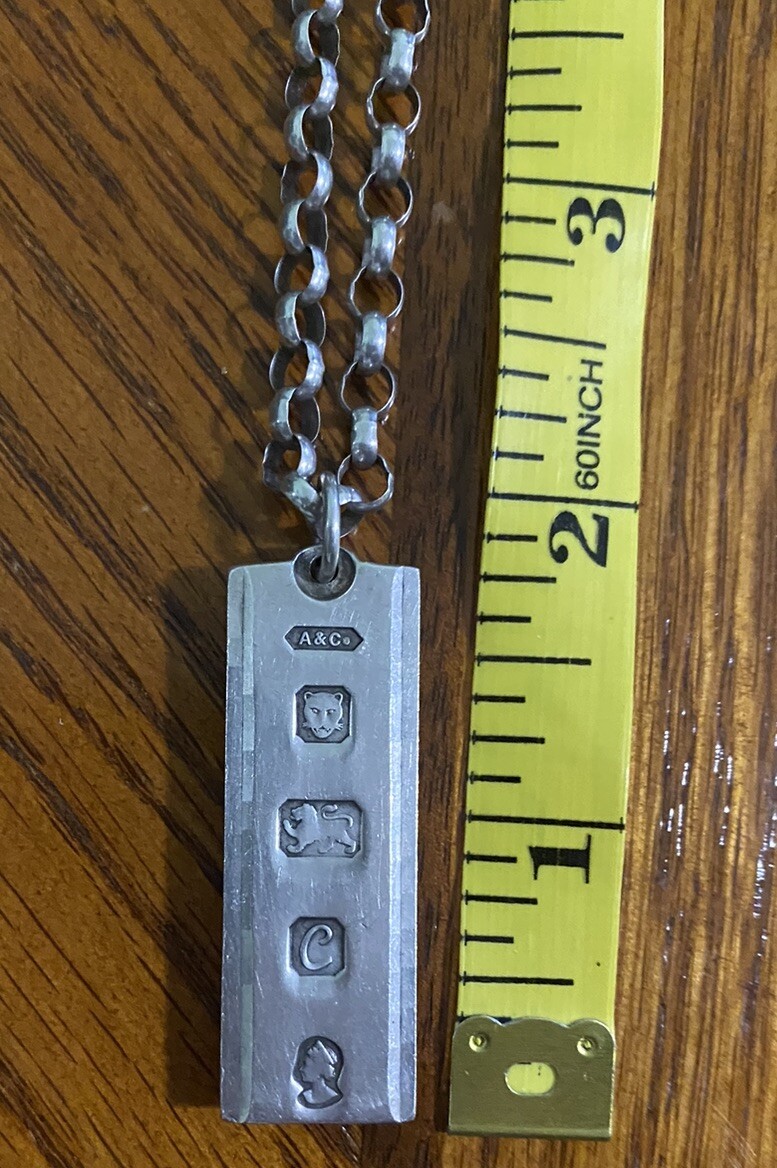 English Sterling Silver Ingot Pendant & Chain London … - Gem