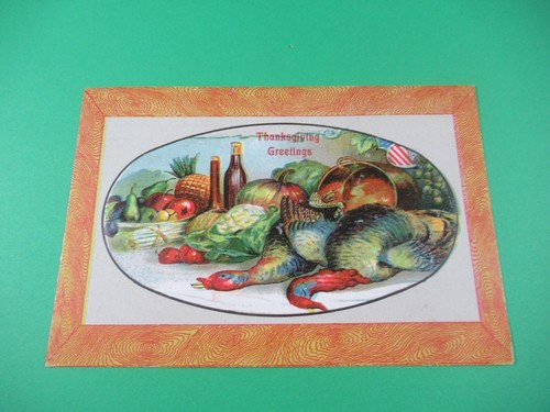 THANKSGIVING POSTCARD 2 DEAD TURKEYS TABLE FRUIT PUMPKINS PRINTED IN ...