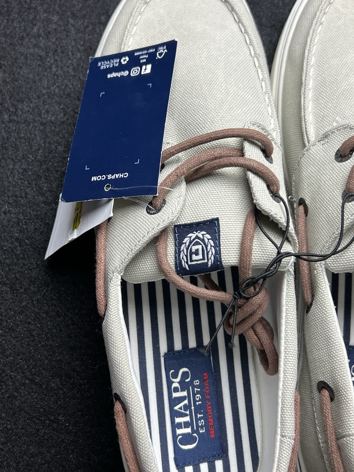Chaps Beige Brown Canvas Lace Up Boat Shoes Men's Casual Memory Foam | eBay
