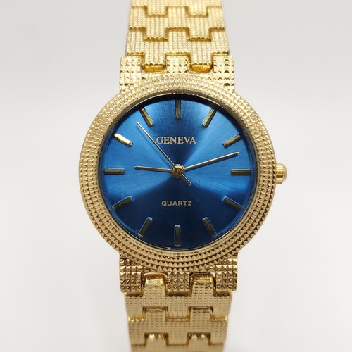 Geneva Quartz Watch Women 31mm Gold Tone Blue Dial New Battery | eBay
