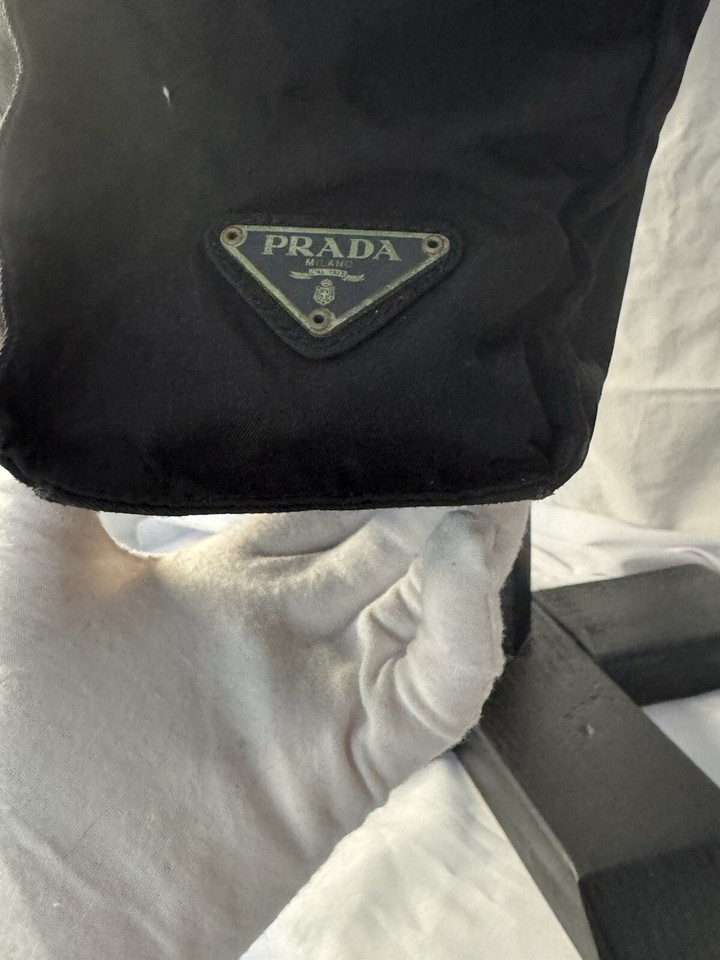 Metal handles nylon Prada bag with black Prada lining. | eBay