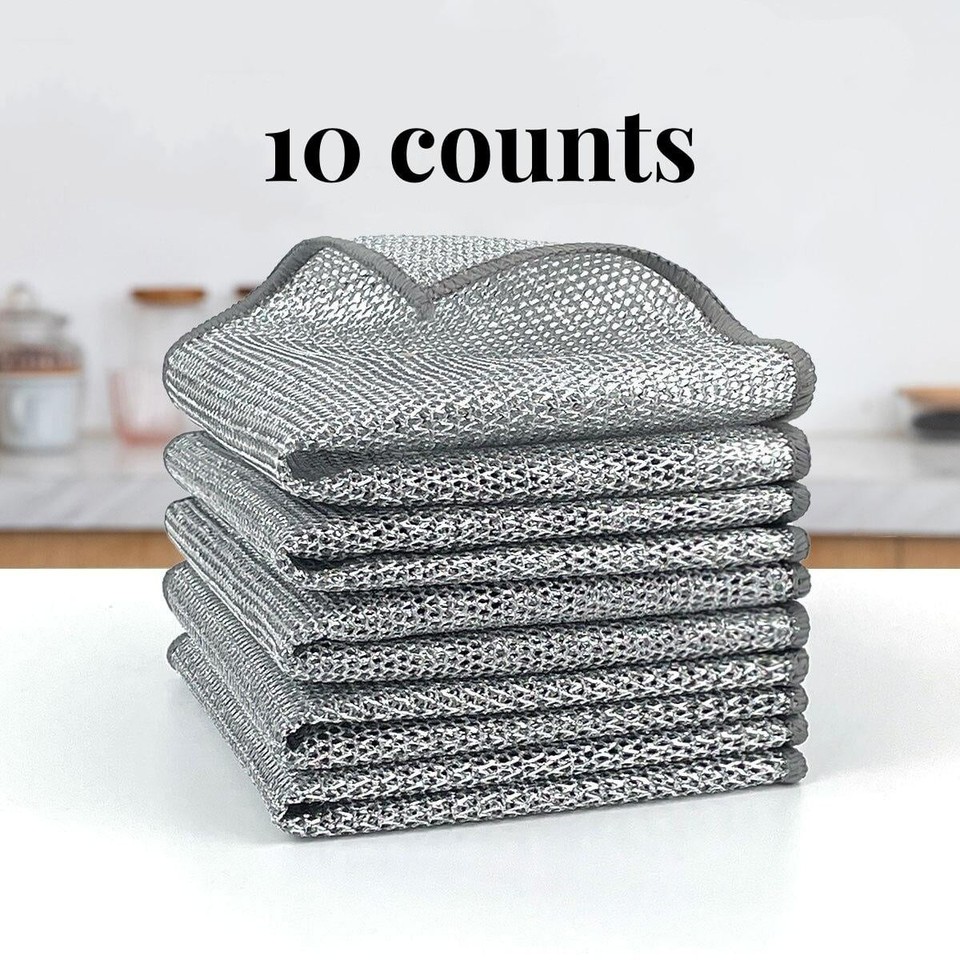 10Pcs Multipurpose Wire Dishwashing Rag Scrubbing Pads Cleaning Cloths ...