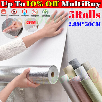 1-5X Thick Self Adhesive Thermal Insulation Wallpaper Linen Plain Wall ...