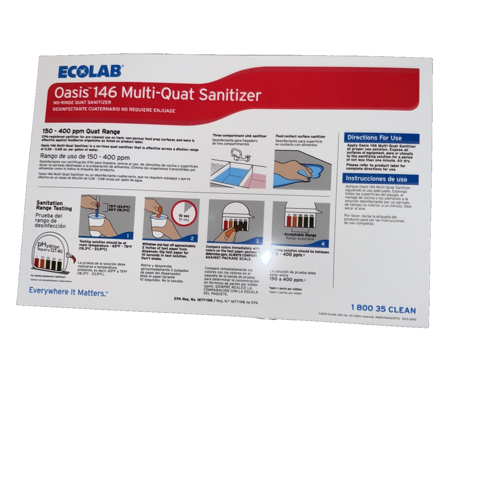 Ecolab Oasis 146 Multi-Quat 9215-1197 install kit installation 92151197 ...