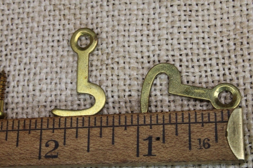 2 Old Brass Hook and Eye Shutter Cabinet Latch Swing Flip Catch Clock ...