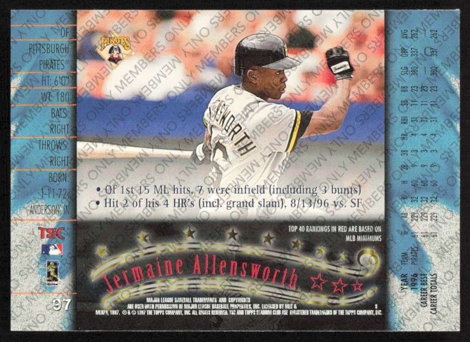 1997 Topps Stadium Club Members Only Jermaine Allensworth #97 ...