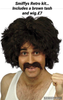 Mens Retro Wig Moustache 118 118 Daley Thompson Scouser Liverpudlian ...