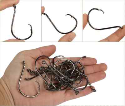 100 Offset Circle Hooks Black Octopus Sport Fish Lure Bait Snapper 2X ...