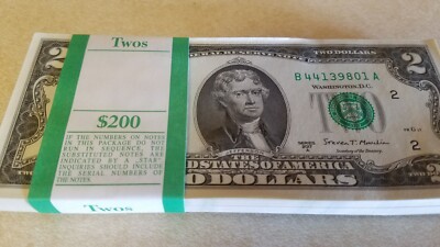 1 BEP Pack ($200) from the Stack! 100 Consecutive Two Dollar Bills. New ...