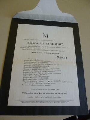 ANCIEN FAIRE PART DECES AVIS DEFOSSEZ GESSET DELGORGUE CARTIGNY SAINT ...