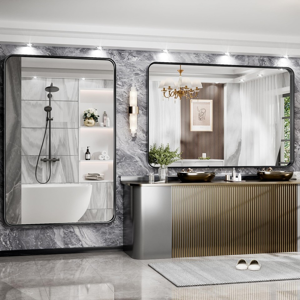 Hasipu Black Bathroom Mirror 59x39 Inch Rounded Rectangle Vanity Mirror ...