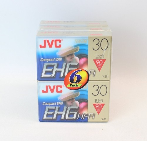 6 Pack New/Sealed JVC EHG HI-FI TC-30 EHGDU Compact VHS Video Cassette ...