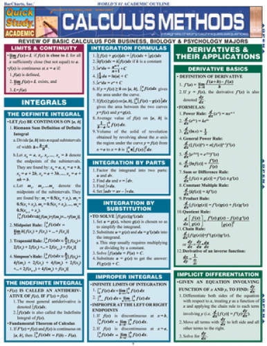 Calculus Methods (Quickstudy: Academic) - Pamphlet By BarCharts, Inc ...