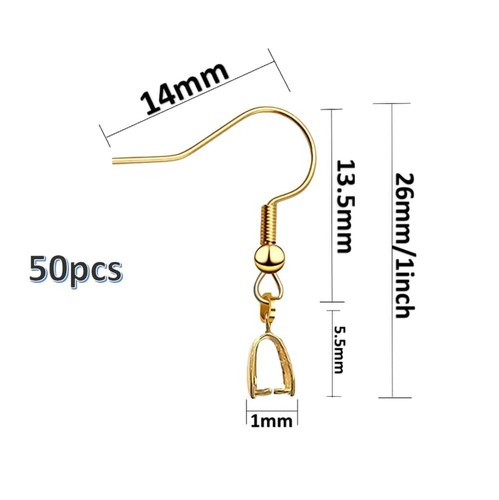 50PCS Earring Hooks with Pinch Bails Clasp for DIY Earring Making (Gold ...