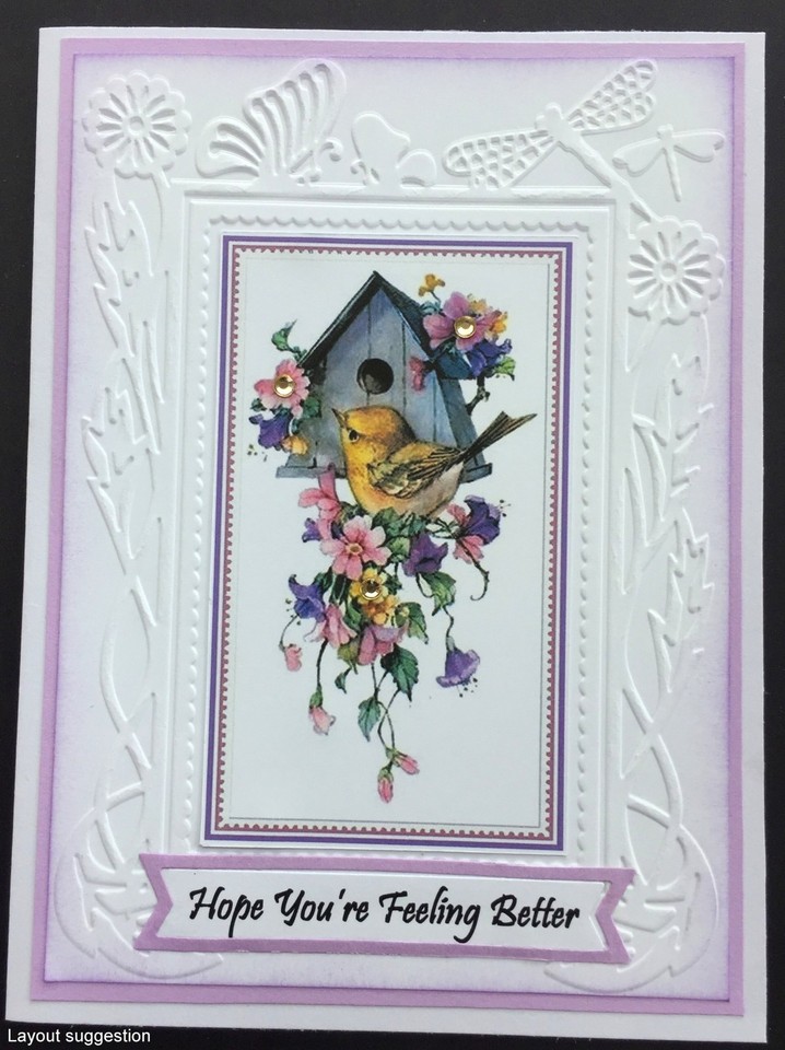 BIRD HOUSES CARD TOPPERS X 6 + 6 SENTIMENTS Birthday Thanks Sympathy ...