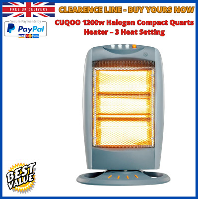 PORTABLE ELECTRIC OSCILLATING HALOGEN HEATER 1200W 3 HEAT SETTING HOT ...