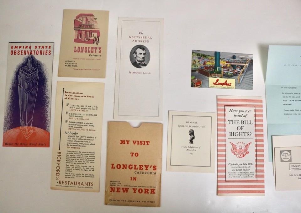 Longley's Cafeteria New York vintage souvenir packet post card Bickford ...