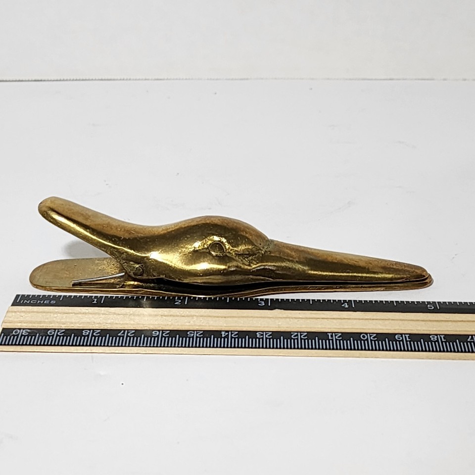 Vintage Brass Duck Paper Clip Paper Letter Weight Holder 5" Desk Decor ...