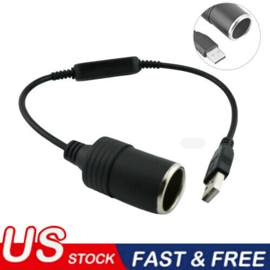 USB To 12V Car Cigarette Lighter Female Socket Converter Adapter Cable ...