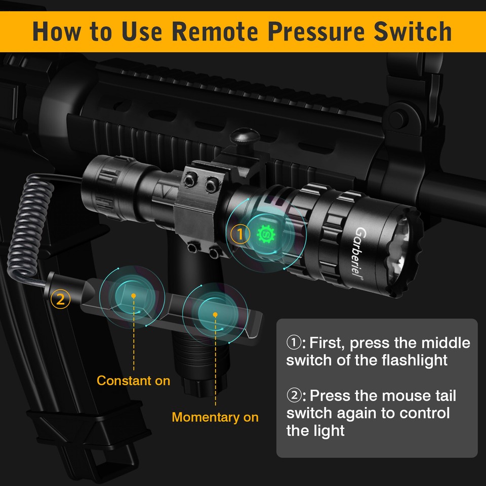 500000 Lumens Tactical Gun Flashlight Picatinny Rail Mount for Hunting ...