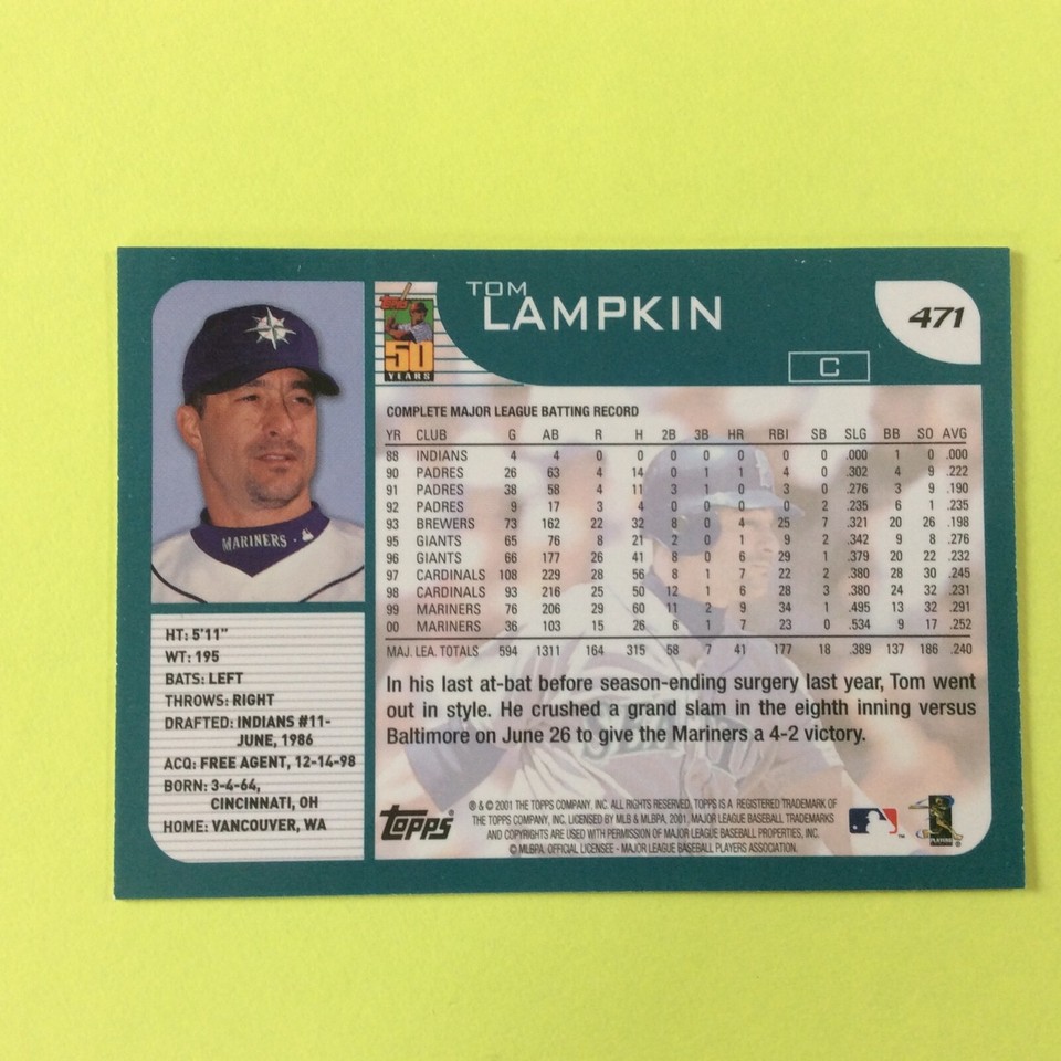 2001 Topps #471 Tom Lampkin Seattle Mariners | eBay