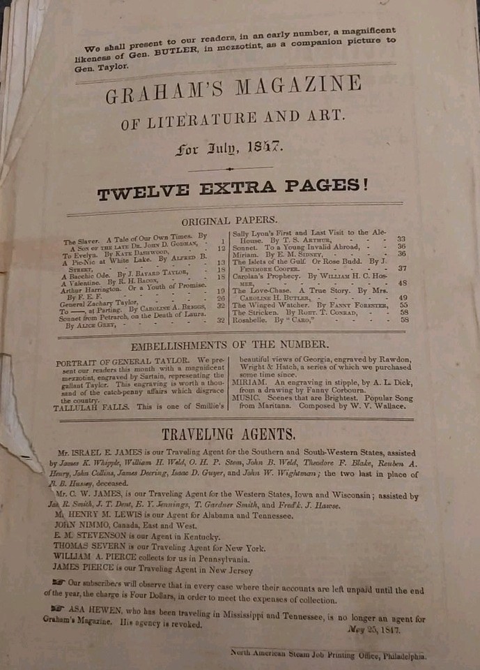 Grahams American Monthly Magazine July 1847 Zachary Taylor Engraving ...