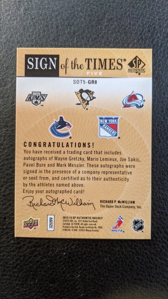 2012-13 SP Authentic Sign of the Times 5 Auto Gretzky Lemieux Bure ...