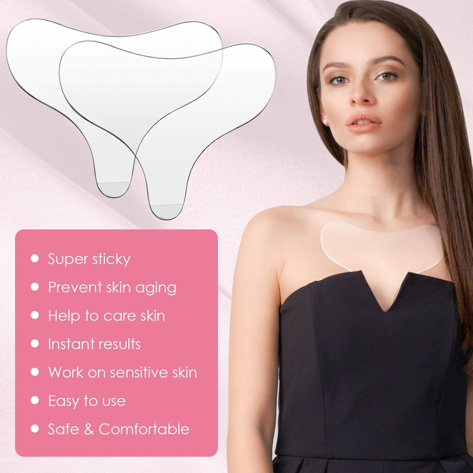 2 Pieces Reusable Silicone Chest Pads, Decollete Pads Chest Wrinkle ...