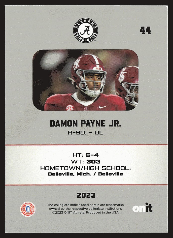 2023 ONIT Athlete Alabama Crimson Tide #44 Damon Payne Jr | eBay