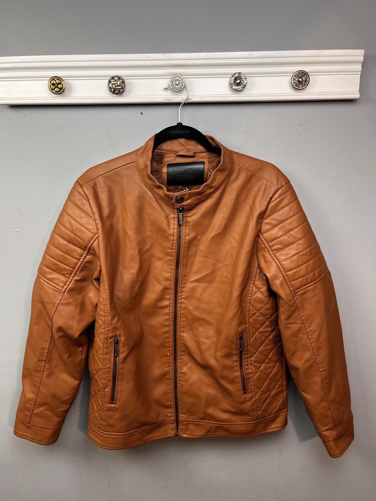 American Breed Carmel Faux Leather Jacket Mens Medium… - Gem