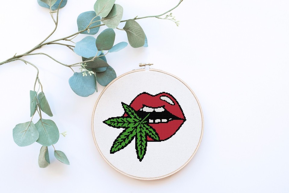 Red Lips Marijuana Weed Pot Leaf quote Counted Cross Stitch Pattern | eBay